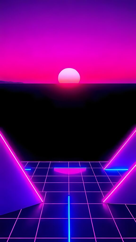 Vibrant Retro 80s Neon Grid Sunset - Chicswipe