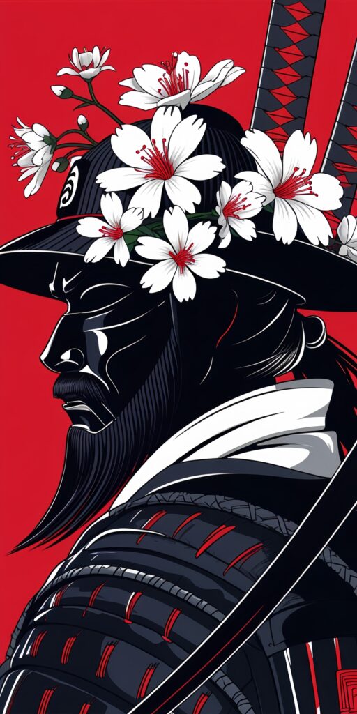 Stylized Samurai with Flowers Wallpaper - Chicswipe